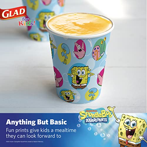 Glad for Kids 9oz Spongebob Squarepants Paper Cups, 120 Ct-Disposable Paper Cups with Spongebob and Patrick Design for Kids, Blue-Heavy Duty Paper Cups-Spongebob Cups, SpongeBob Drinking Cups