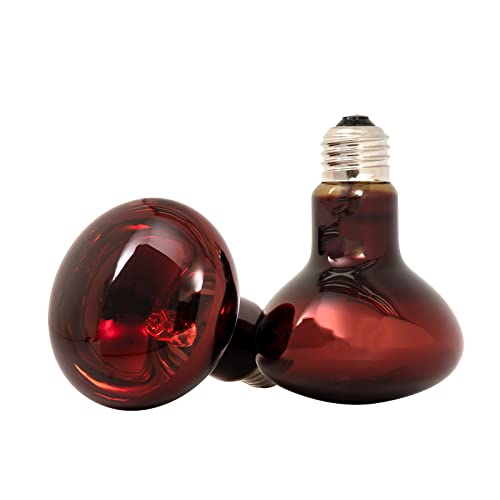 Protover Infrared Reptile Heat Lamp Bulb, 75 Watt Basking Spot Light, Red Heat Lamp Bulb for Reptiles and Amphibian Chicks, Dog Heating Use, 2Packs