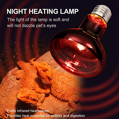 Protover Infrared Reptile Heat Lamp Bulb, 75 Watt Basking Spot Light, Red Heat Lamp Bulb for Reptiles and Amphibian Chicks, Dog Heating Use, 2Packs