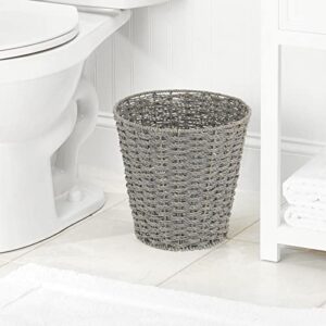 mDesign Seagrass Waste Basket Boho Double Woven Trash Can - Small Round Natural Wastebasket Garbage Bin for Bathroom Essentials - Gray Wash Finish