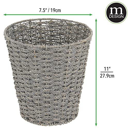 mDesign Seagrass Waste Basket Boho Double Woven Trash Can - Small Round Natural Wastebasket Garbage Bin for Bathroom Essentials - Gray Wash Finish