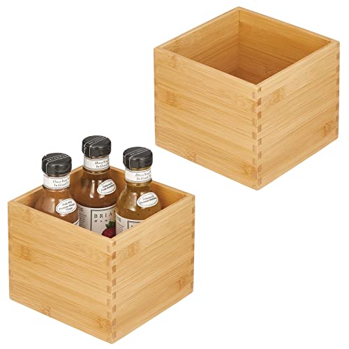 mDesign Bamboo Kitchen Storage Container Bin - Square Drawer Organizer Crate Box for Pantry Cabinet, Shelves, or Countertop, Holds Snacks, Spices, or Drinks, Echo Collection, 2 Pack, Natural/Tan