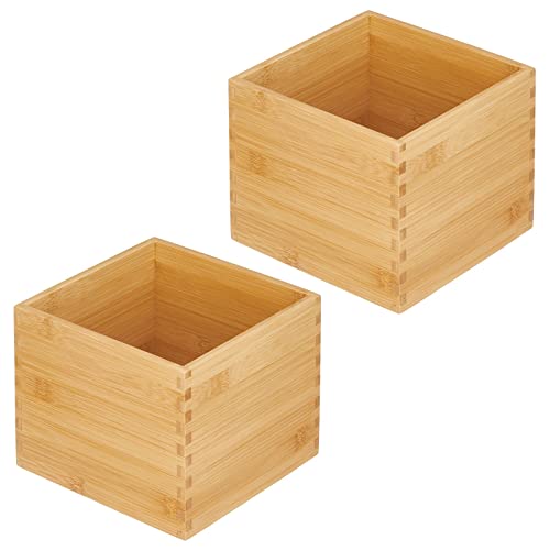 mDesign Bamboo Kitchen Storage Container Bin - Square Drawer Organizer Crate Box for Pantry Cabinet, Shelves, or Countertop, Holds Snacks, Spices, or Drinks, Echo Collection, 2 Pack, Natural/Tan