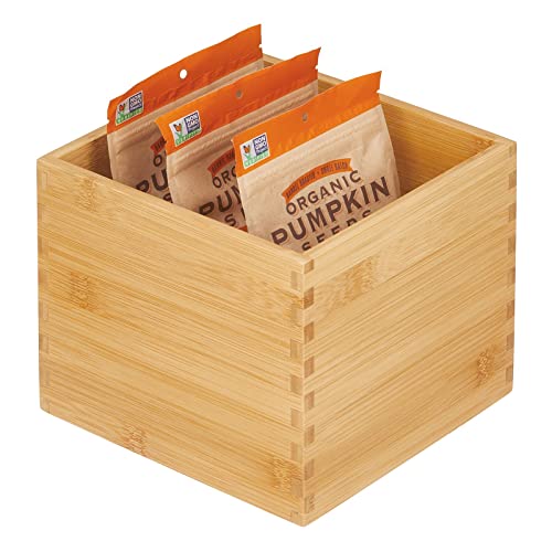 mDesign Bamboo Kitchen Storage Container Bin - Square Drawer Organizer Crate Box for Pantry Cabinet, Shelves, or Countertop, Holds Snacks, Spices, or Drinks, Echo Collection, 2 Pack, Natural/Tan