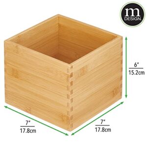 mDesign Bamboo Kitchen Storage Container Bin - Square Drawer Organizer Crate Box for Pantry Cabinet, Shelves, or Countertop, Holds Snacks, Spices, or Drinks, Echo Collection, 2 Pack, Natural/Tan