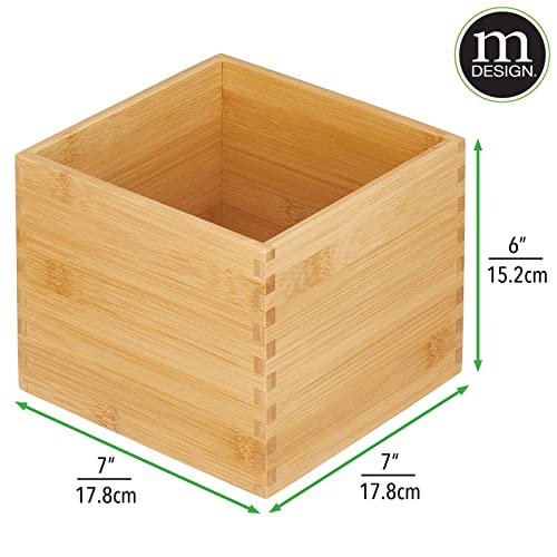 mDesign Bamboo Kitchen Storage Container Bin - Square Drawer Organizer Crate Box for Pantry Cabinet, Shelves, or Countertop, Holds Snacks, Spices, or Drinks, Echo Collection, 2 Pack, Natural/Tan