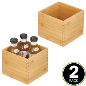 mDesign Bamboo Kitchen Storage Container Bin - Square Drawer Organizer Crate Box for Pantry Cabinet, Shelves, or Countertop, Holds Snacks, Spices, or Drinks, Echo Collection, 2 Pack, Natural/Tan