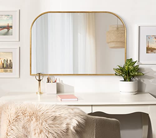 Kate and Laurel Caskill Modern Arched Wall Mirror, 36 x 24. Gold, Decorative Wide Midcentury Mirror for Wall Decor with Wide Arched Frame