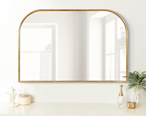 Kate and Laurel Caskill Modern Arched Wall Mirror, 36 x 24. Gold, Decorative Wide Midcentury Mirror for Wall Decor with Wide Arched Frame