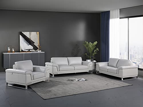 Blackjack Furniture Weston Collection Italian Leather Living Room Sofa, Light Gray