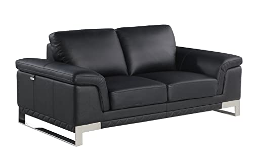 Blackjack Furniture Weston Collection Italian Leather Living Room, Den Loveseat, Black