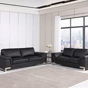 Blackjack Furniture Weston Collection Italian Leather Living Room, Den Loveseat, Black