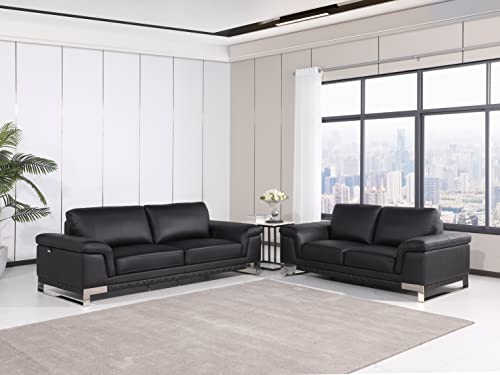 Blackjack Furniture Weston Collection Italian Leather Living Room, Den Loveseat, Black