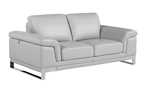 Blackjack Furniture Weston Collection Italian Leather Living Room, Den Loveseat, Light Gray