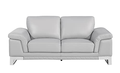 Blackjack Furniture Weston Collection Italian Leather Living Room, Den Loveseat, Light Gray