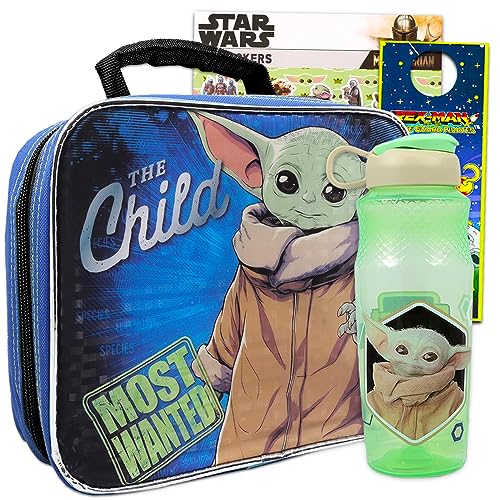 Baby Yoda Lunch Box Set for Kids ~ Bundle with Insulated Baby Yoda Lunch Bag, Water Bottle, Stickers, More (Star Wars Mandalorian School Supplies)