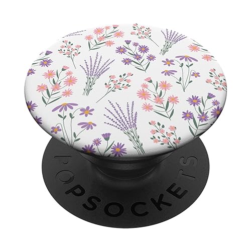 Purple Lavender Flower Botanical Pink Floral Aesthetic White PopSockets Standard PopGrip