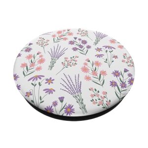 Purple Lavender Flower Botanical Pink Floral Aesthetic White PopSockets Standard PopGrip