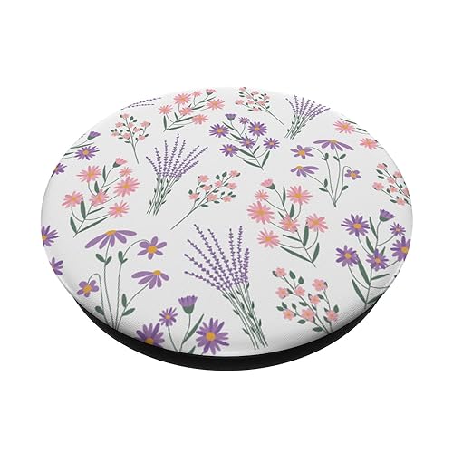 Purple Lavender Flower Botanical Pink Floral Aesthetic White PopSockets Standard PopGrip