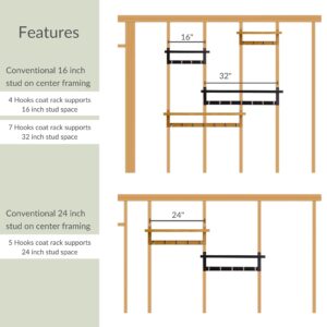 YourWoodStore Wall Mounted Coat Rack with Shelf, Floating Shelf, Black, Wooden, 7 Alloy Hooks, 35 Inch, Supports Conventional Stud Spacing(32Inch), Entryway Organizer, Key Holder