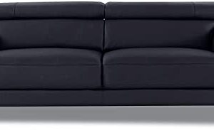 Blackjack Furniture Gianni Mid Century Modern Italian Leather Living Room Sofa, Black