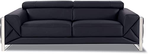 Blackjack Furniture Gianni Mid Century Modern Italian Leather Living Room Sofa, Black