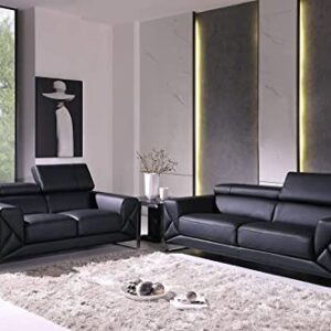 Blackjack Furniture Gianni Mid Century Modern Italian Leather Living Room Sofa, Black