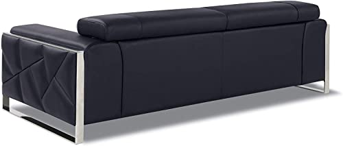 Blackjack Furniture Gianni Mid Century Modern Italian Leather Living Room Sofa, Black