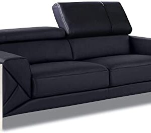 Blackjack Furniture Gianni Mid Century Modern Italian Leather Living Room Sofa, Black