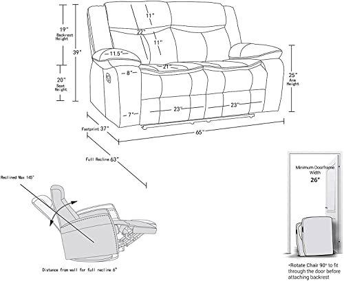 Blackjack Furniture Marsden Modern Leather Air Reclining Living Room Loveseat, Gray