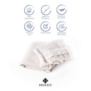 Hencely Turkish Throw Blanket 57 x 78 and 78 x 90 Inches Herringbone Blankets for Couch, Sofa, Farmhouse and Home Decor (Large, Beige)