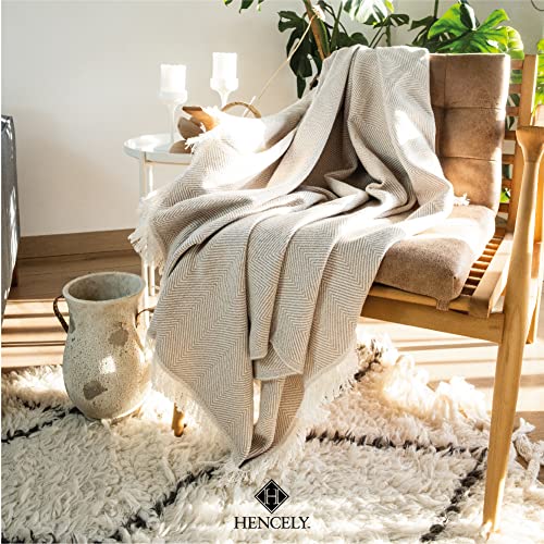 Hencely Turkish Throw Blanket 57 x 78 and 78 x 90 Inches Herringbone Blankets for Couch, Sofa, Farmhouse and Home Decor (Large, Beige)