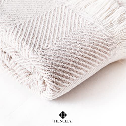 Hencely Turkish Throw Blanket 57 x 78 and 78 x 90 Inches Herringbone Blankets for Couch, Sofa, Farmhouse and Home Decor (Large, Beige)