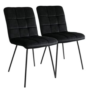 elama blk velvet tufted chairs, 2 piece set, black