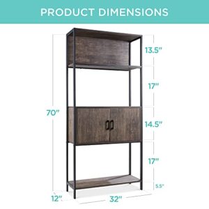 Best Choice Products 4-Tier Bookshelf, Tall Bookcase, Wood Storage Cabinet for Living Room, Bedroom, Entryway, Home Office w/Cabinet, Enclosed Storage, Shelf Space, Metal Sturdy Frame - Dark Walnut