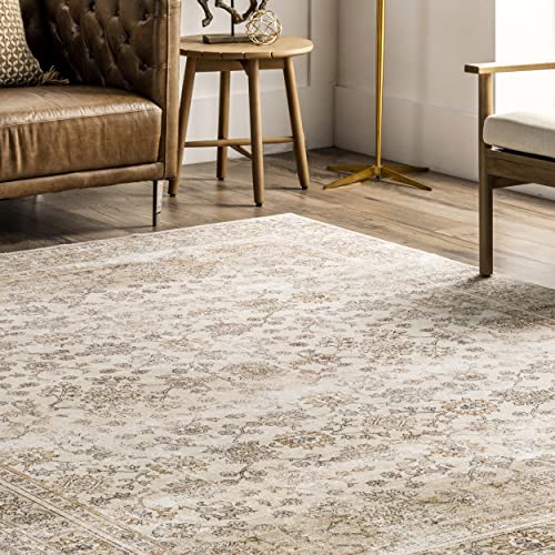 nuLOOM Deadra Vintage Floral Machine Washable Ultra Thin Area Rug, 5' x 8', Beige