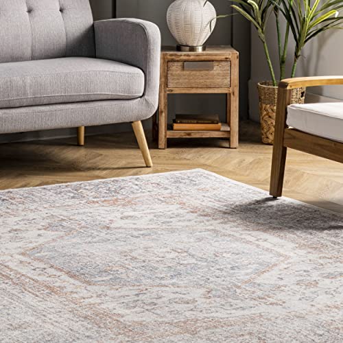 nuLOOM Jacquie Machine Washable Vintage Floral Ultra Thin Area Rug, 9' x 12', Grey