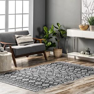 nuloom madlyn tribal machine washable ultra thin area rug, 4' x 6', charcoal