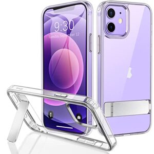 jetech case for iphone 12/12 pro 6.1-inch with stand, support wireless charging, slim shockproof bumper phone cover, 3-way metal kickstand (clear)