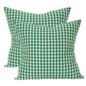 whitewrap pillow cover| farmhouse checkers decorative throw pillow cover| pillowcase| 18x18 inch pack of 2 green and white