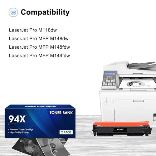 Toner Bank Compatible 94X Toner Cartridge Replacement for HP 94X CF294X 94A CF294A for HP Pro MFP M118dw M148dw M148fdw 148dw 118dw 148fdw M118 M148 Printer Ink High Yield (Black, 2-Pack)