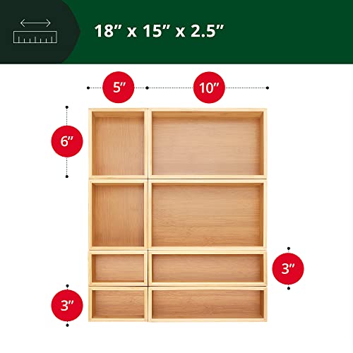 ROYAL CRAFT WOOD Large Adjustable Bamboo Drawer Dividers Organizers with Bamboo Storage Box Set of 8