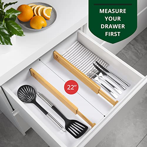 ROYAL CRAFT WOOD Large Adjustable Bamboo Drawer Dividers Organizers with Bamboo Storage Box Set of 8