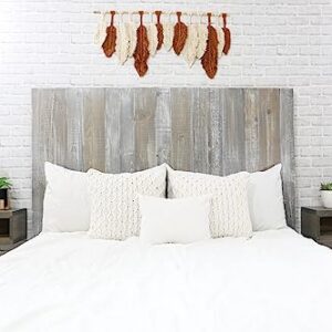 Barn Walls Graywash Headboard, Farmhouse Design, Wood Headboard Wash Finish, Floating Panels, Wall Mount, Adjustable Height, Easy Assembly, King Size