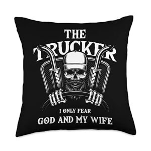 highway asphalt cowboy 18 wheeler freighter gift trucker only fear wife truck driver asphalt cowboy road throw pillow, 18x18, multicolor