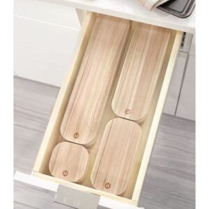 iDesign Recycled Plastic Compact Drawer Organizer Bin with Paulownia Wood Lid, Large, Coconut