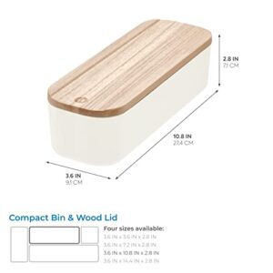 iDesign Recycled Plastic Compact Drawer Organizer Bin with Paulownia Wood Lid, Large, Coconut