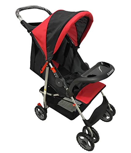 AmorosO Single Stroller - Baby Stroller with Four Wheels - Lightweight Stroller - Convertible Stroller with Extra Storage Space - Foldable Stroller with Sun Protection Hood Cover Red