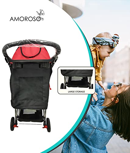 AmorosO Single Stroller - Baby Stroller with Four Wheels - Lightweight Stroller - Convertible Stroller with Extra Storage Space - Foldable Stroller with Sun Protection Hood Cover Red