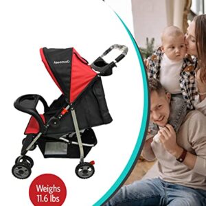 AmorosO Single Stroller - Baby Stroller with Four Wheels - Lightweight Stroller - Convertible Stroller with Extra Storage Space - Foldable Stroller with Sun Protection Hood Cover Red